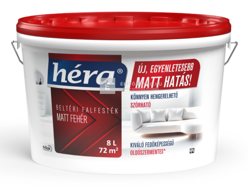 Trilak Héra Belső falfesték, matt fehér, piros tetős oldószer mentes 8 l